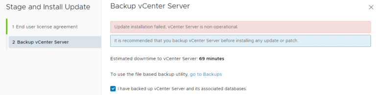 Update Problem VCSA 7 - vCenter Server not operational